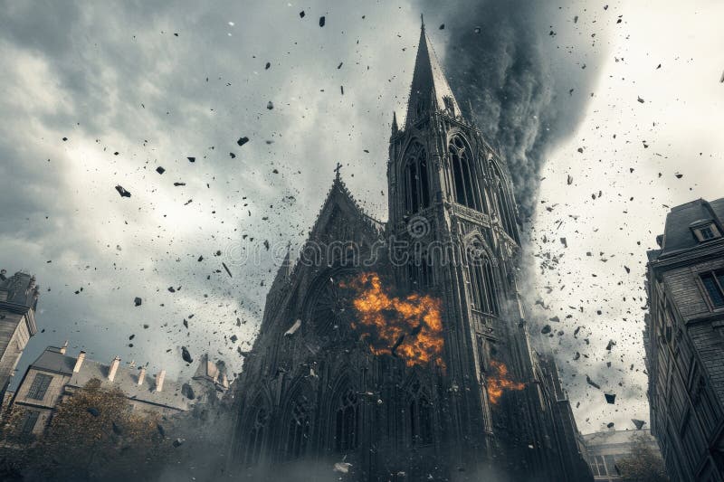 A Large Clock Tower Has Been Destroyed by a Bomb Stock Illustration ...