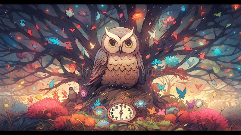 A Large Clock Tree with an Owl Sitting on it. AI Generated Stock ...
