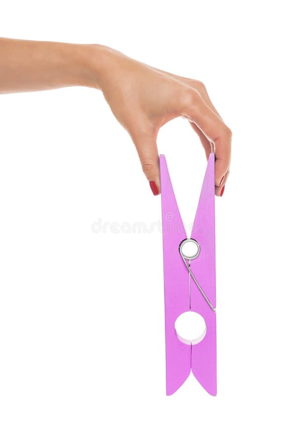 Large Clothes Pin in His Hand. Stock Image - Image of empty, pinching ...