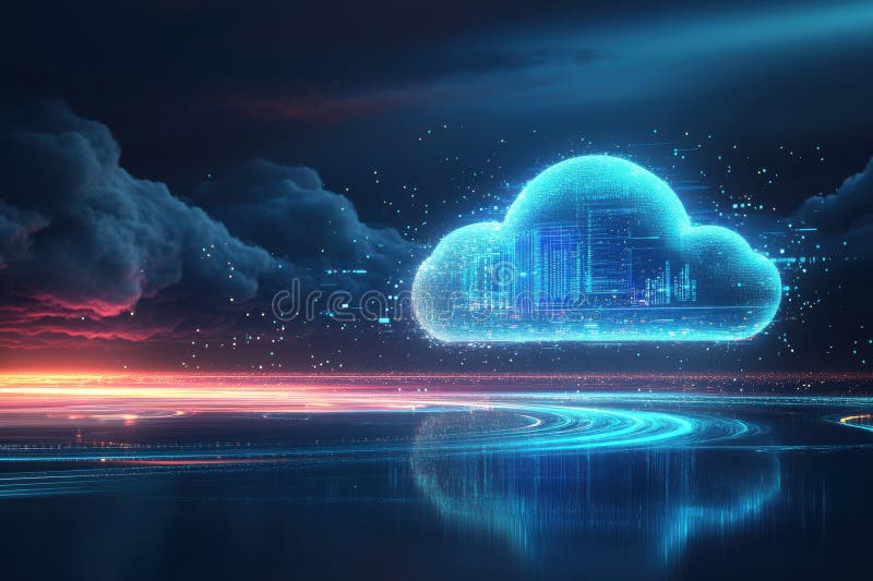 A Large Cloud of Data is Floating in the Sky Above a City Stock Image ...