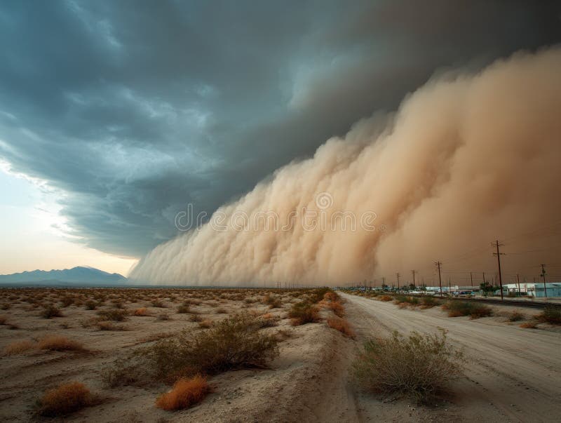 Large Cloud of Dust is Blowing Across a Desert Stock Illustration ...
