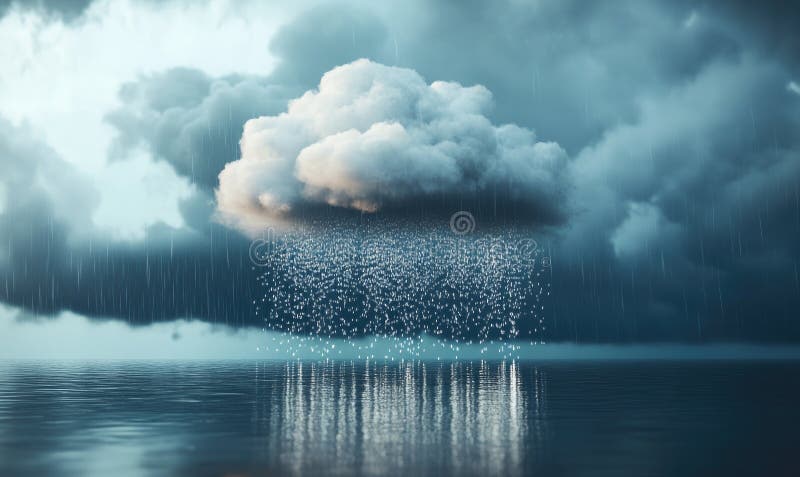 ?a Large Cloud is Falling Rain on the Water Stock Illustration ...