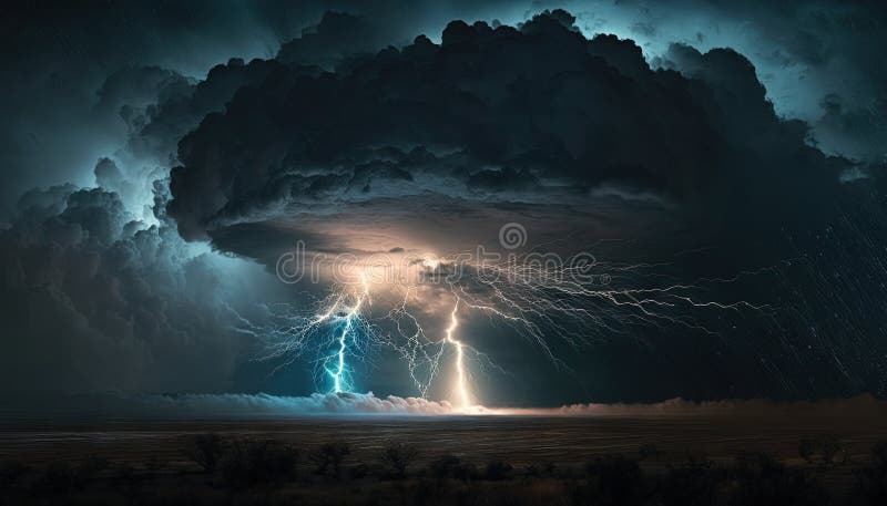 A Large Cloud Filled with Lightning and Lightning Strikes in the Sky ...