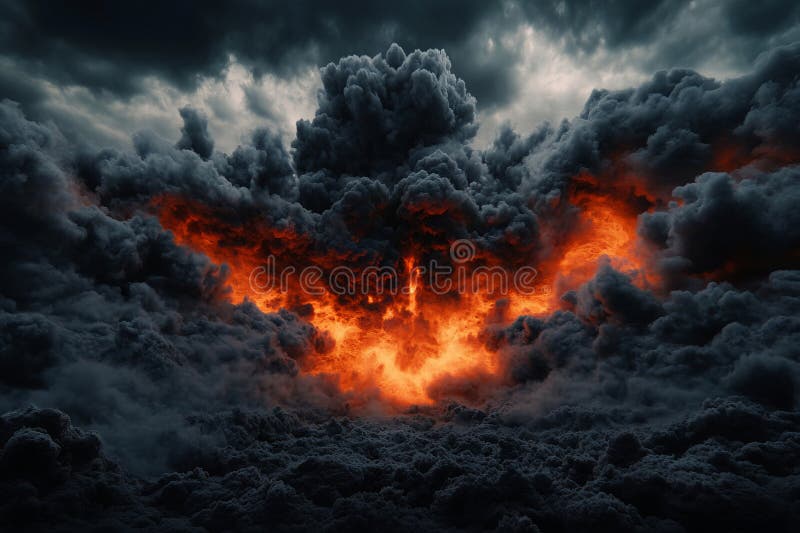 A Large Cloud Filled with Lots of Black and Orange Clouds Stock Photo ...
