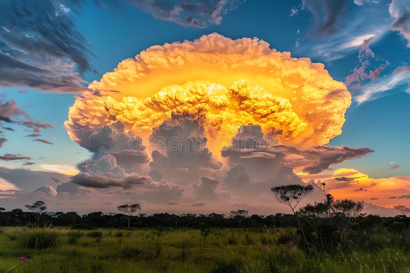 Large Cloud Hovering Over Grassy Field Stock Image - Image of shadow ...