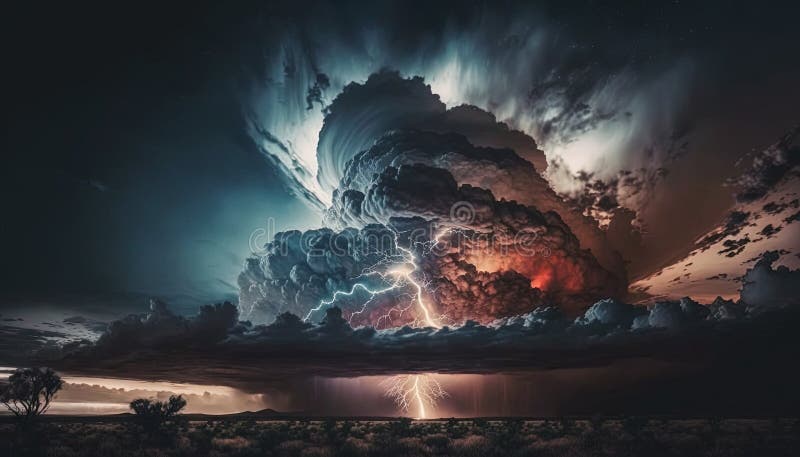 A Large Cloud with Lightning Coming Out of it S Center Stock ...