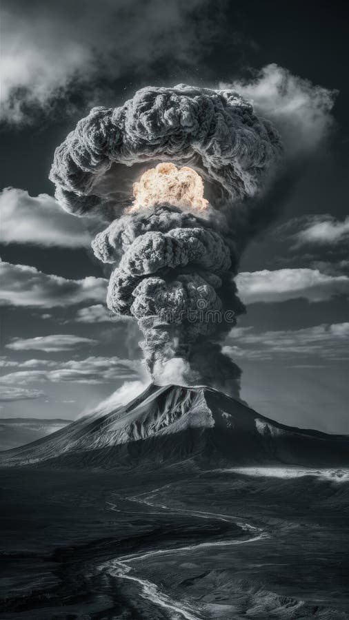 A Large Cloud of Smoke Coming Out from a Volcano, AI Stock Photo ...