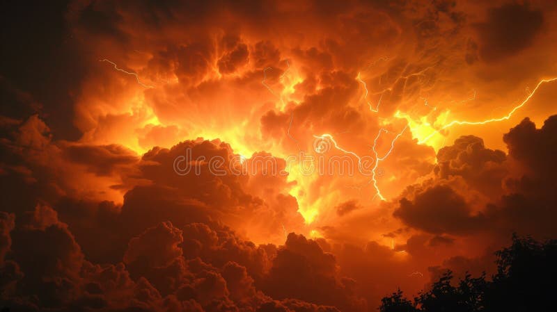 A Large Cloud of Smoke and Lightning in the Sky, AI Stock Image - Image ...