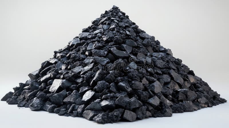 Large Coal Pile Forming a Pyramid Shape on White Background Stock ...