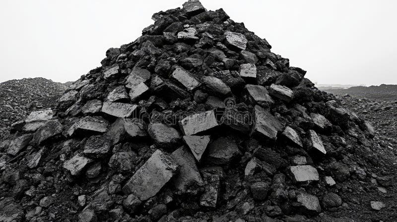 Large Coal Pile Forming a Pyramid Shape on White Background Stock ...
