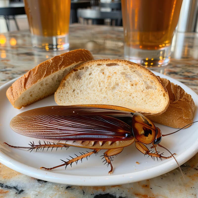 Close-up of a Cockroach on a Plate with Bread Stock Image - Image of ...