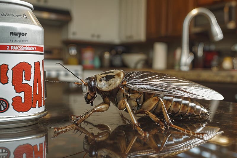 Close-up of a Large Cockroach on Reflective Black Surface Stock Photo ...