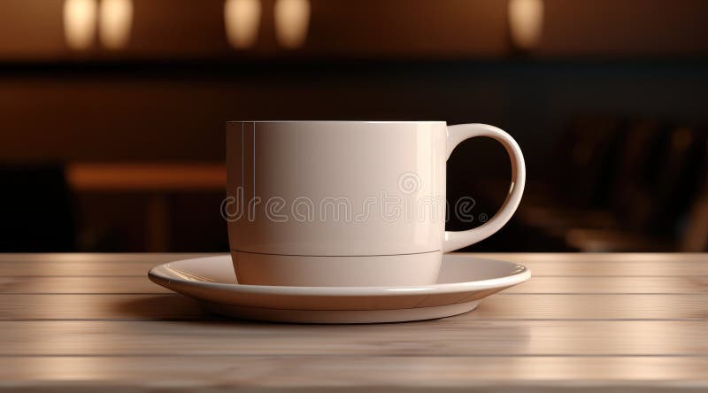 A Large Coffee Cup Sits on a Wooden Table Stock Image - Image of table ...