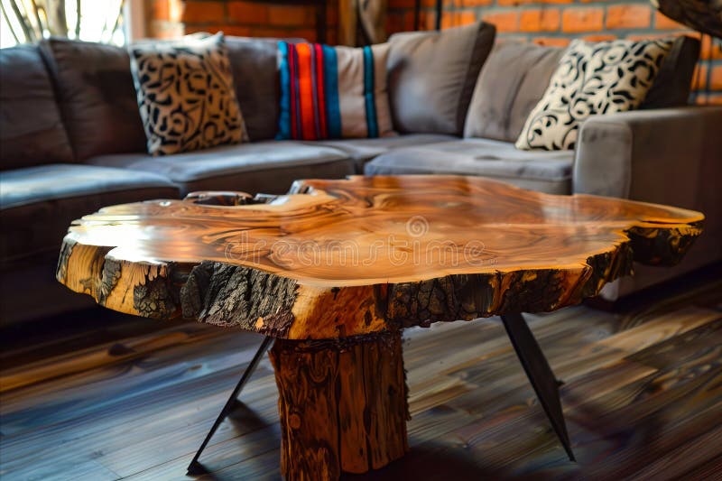 A Large Coffee Table Made from a Tree Stump Stock Illustration ...