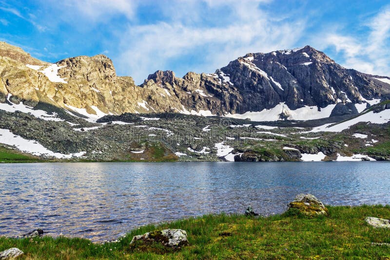 Large Cold Lake High in the Caucasus Mountains Stock Photo - Image of ...