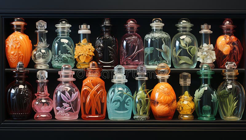A Large Collection of Antique Glass Bottles in Various Patterns ...