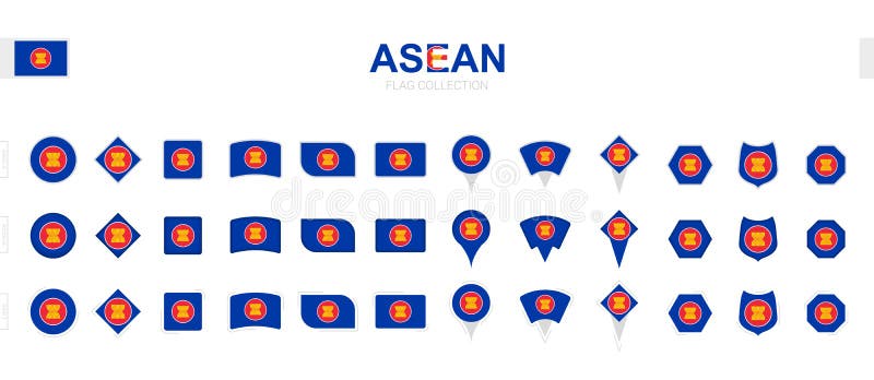 Large Collection of ASEAN Flags of Various Shapes and Effects Stock ...