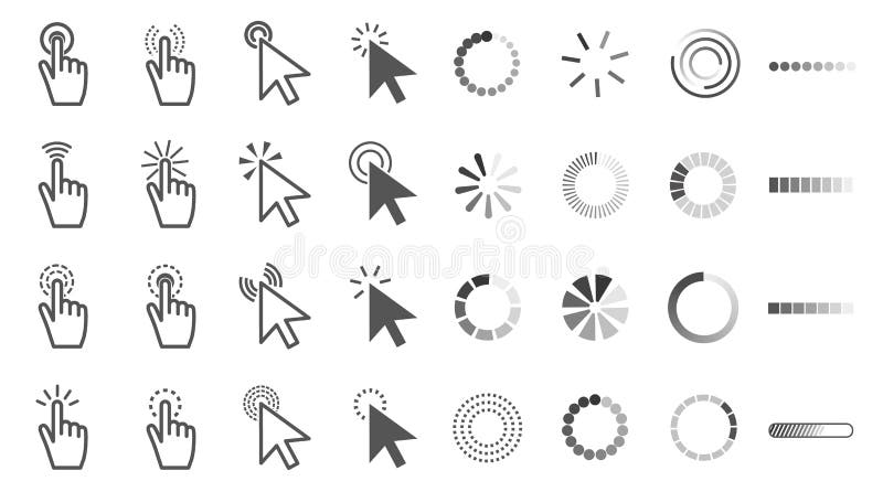 Large Collection of Black and White Cursor Icons Stock Vector ...