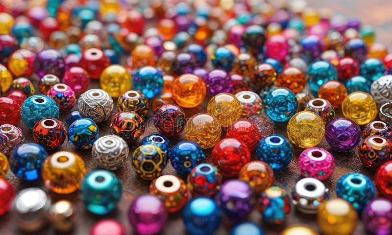 A Large Collection of Colorful Glass Beads are Spread Out on a Table ...