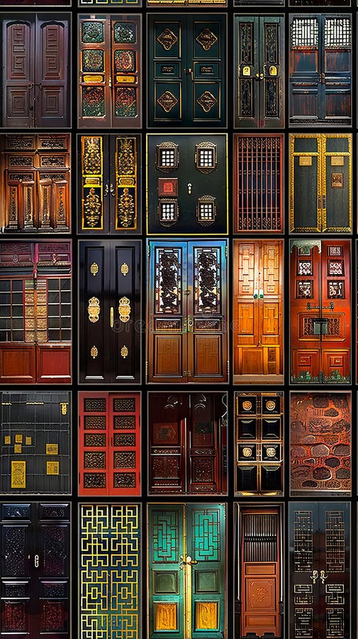 A Large Collection of Doors in Different Colors Stock Photo - Image of ...