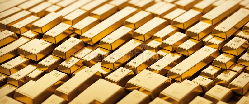 Large Collection of Gold Bars Stock Illustration - Illustration of ...