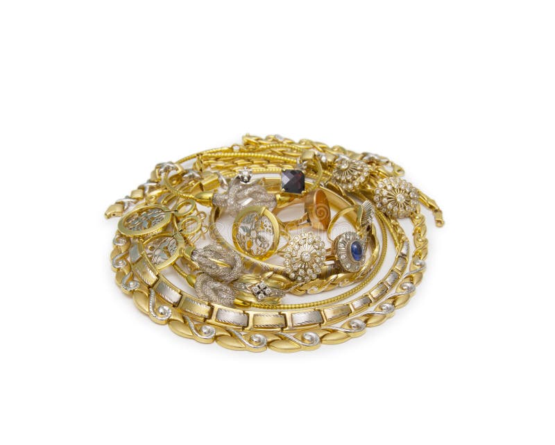 Large Collection of Gold Jewellery Stock Photo - Image of chain ...