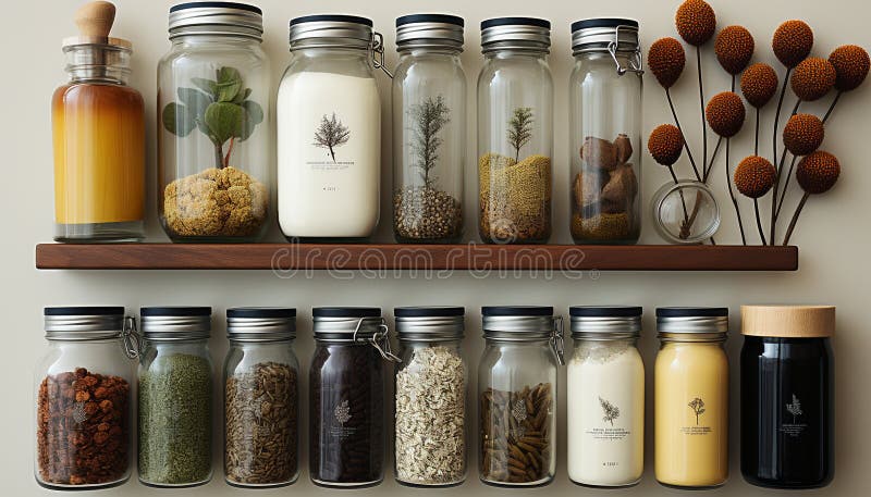 A Large Collection of Healthy Organic Spices in Glass Jars Generated by ...