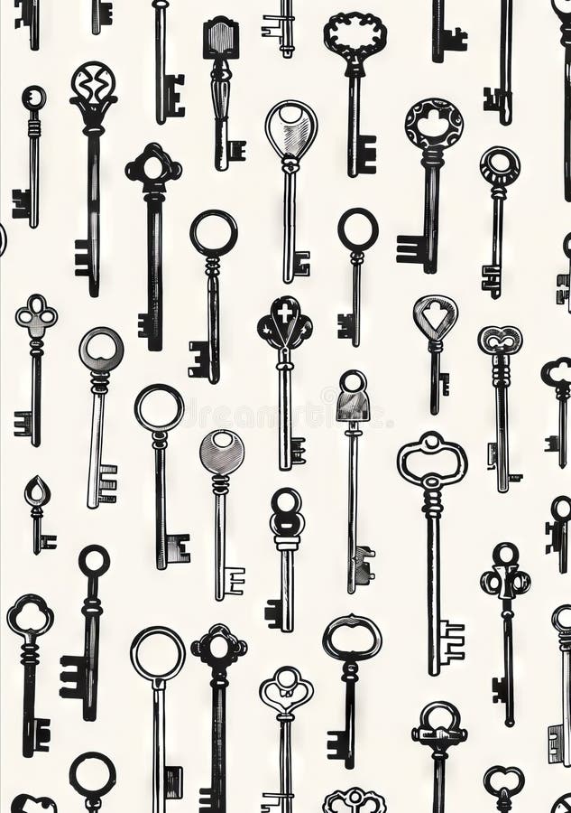 A Large Collection of Keys in Black and White Stock Photo - Image of ...