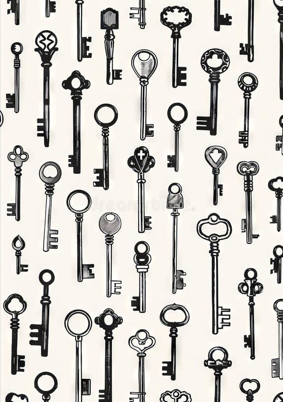 A Large Collection of Keys in Black and White Stock Photo - Image of ...