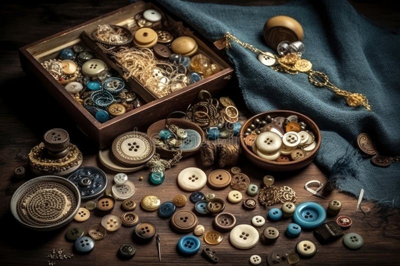 Large Collection of Old Vintage Sewing Buttons, AI Generated Stock ...