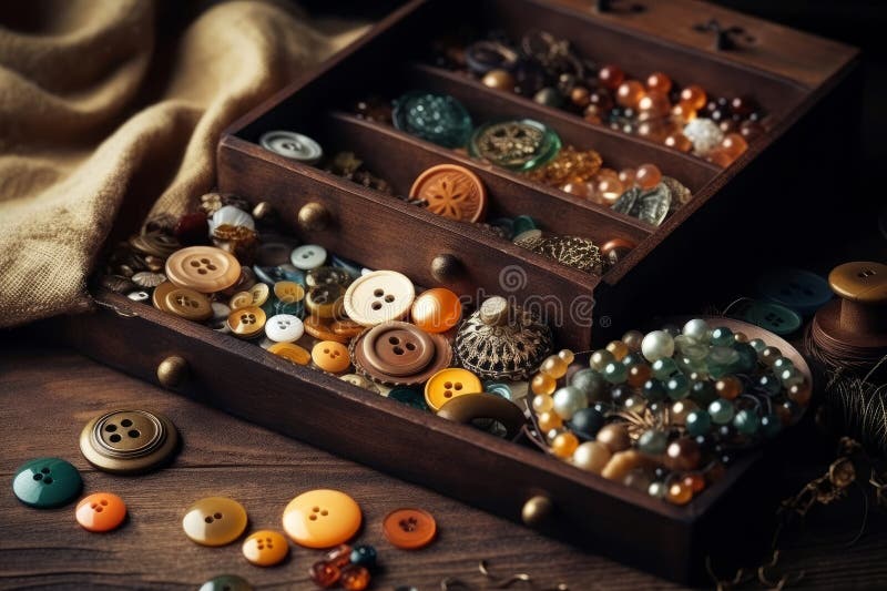Large Collection of Old Vintage Sewing Buttons, AI Generated Stock ...