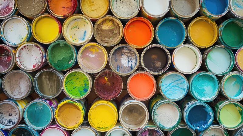 A Large Collection of Paint Cans in Various Colors are Meticulously ...