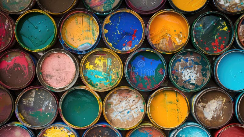 A Large Collection of Paint Cans in Various Colors are Meticulously ...