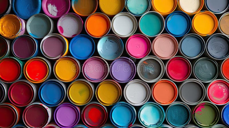 A Large Collection of Paint Cans in Various Colors are Meticulously ...