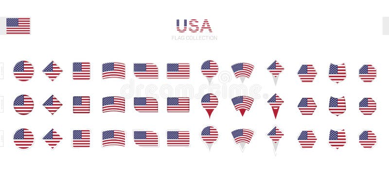 Large Collection of USA Flags of Various Shapes and Effects Stock ...