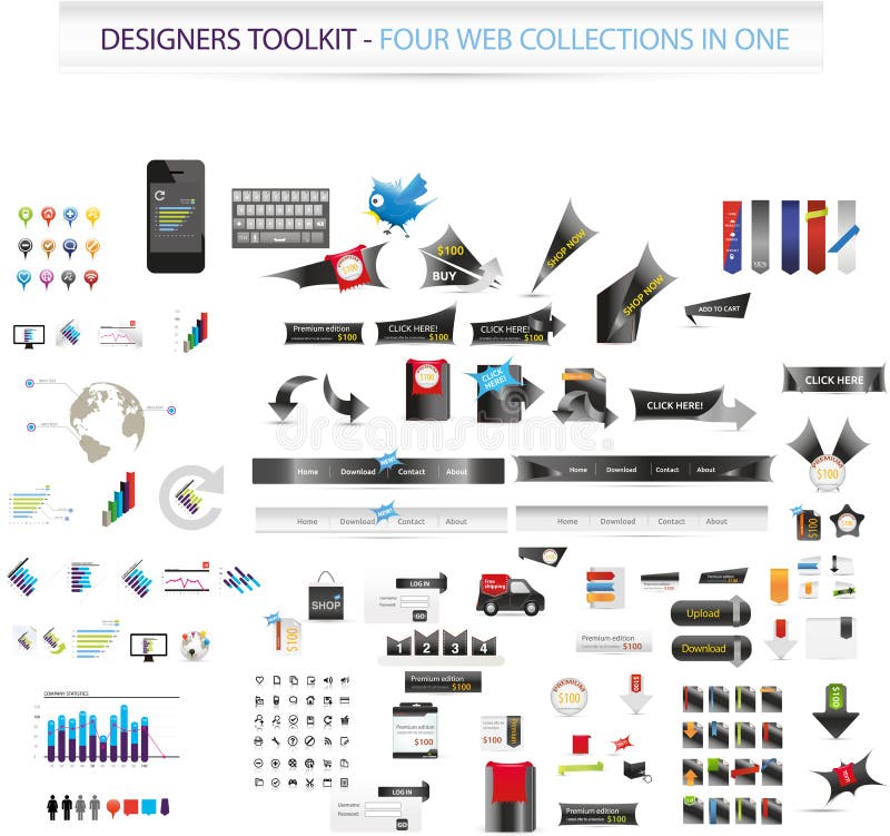 Large Collection of Web Graphics Stock Illustration - Illustration of ...