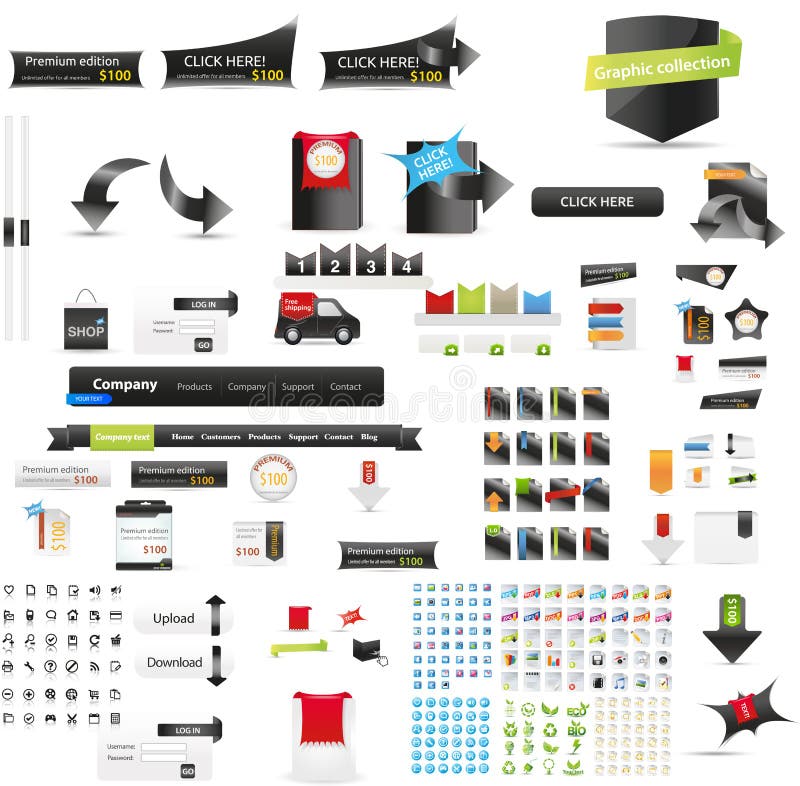 Large Collection of Web Graphics Stock Illustration - Illustration of ...