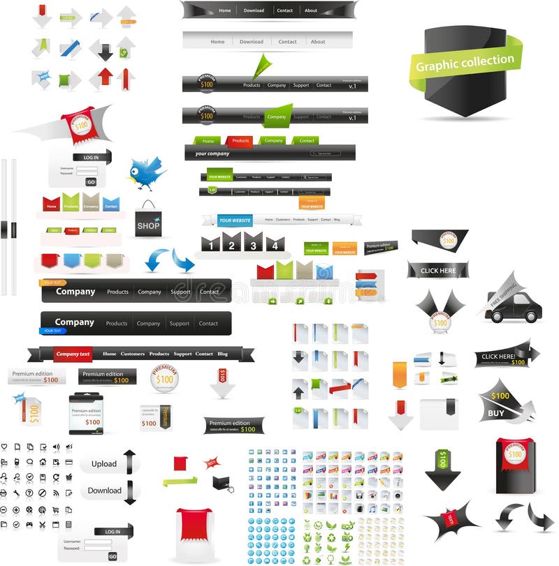 Large Collection of Web Graphics Stock Illustration - Illustration of ...