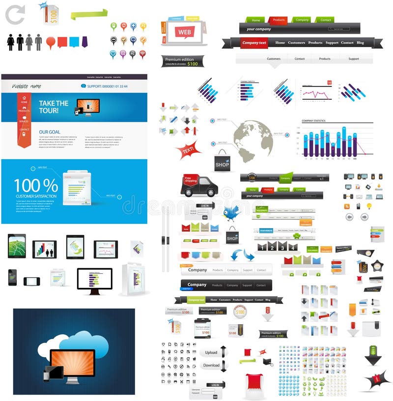 Large Collection of Web Graphics Stock Illustration - Illustration of ...