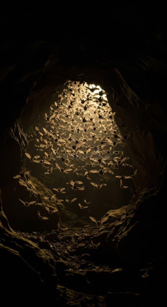 A Large Colony of Bats in a Dark Cave Stock Illustration - Illustration ...