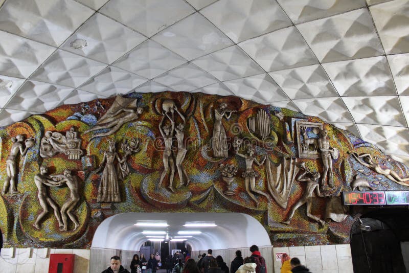 A Large Color Soviet Mosaic Panel with a Bas-relief Editorial ...