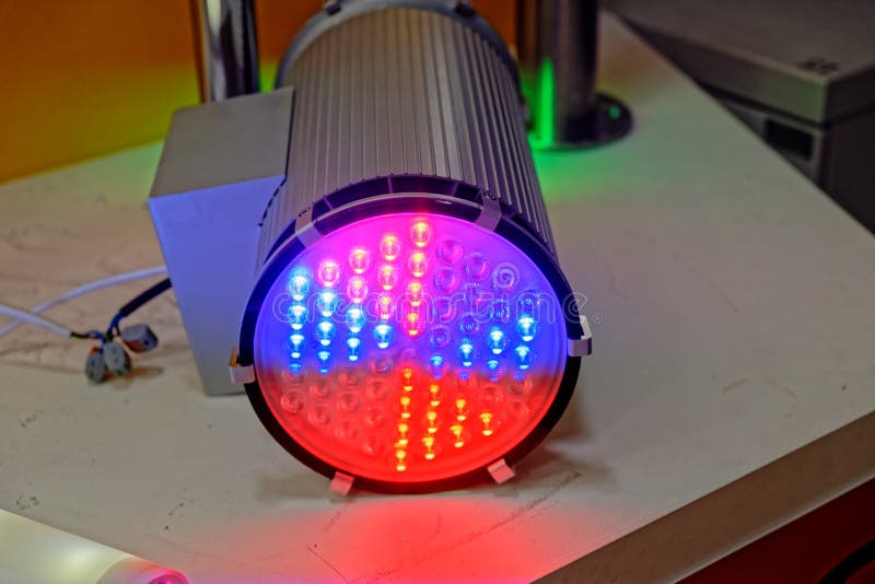 Large Colored Led Spotlight on the Table. Stock Image - Image of glass ...