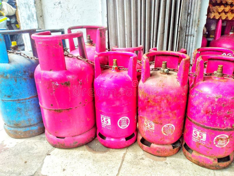 Large, Colorful Gas Cylinders are Displayed Outside the Shop Stock ...