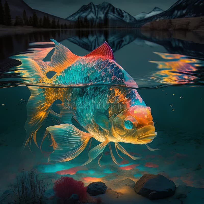 Large Colorful and Luminous Fish in Water Stock Illustration ...