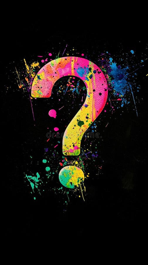 Large Colorful Question Mark with Vibrant Paint Splatters Creates a ...