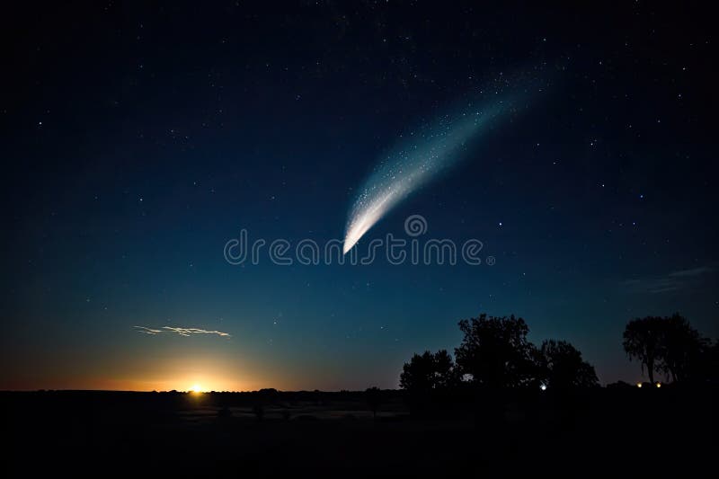 Large Comet with a Glowing Tail in the Night Sky. Generative AI Stock ...