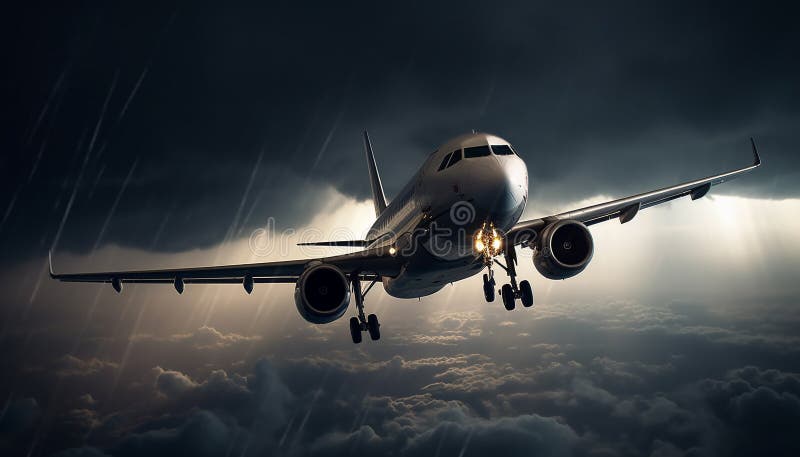 Large Commercial Airplane Taking Off into Dramatic Sunset Sky Generated ...