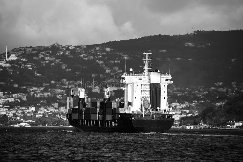 A Large Commercial Container Ship, Side View Stock Image - Image of ...