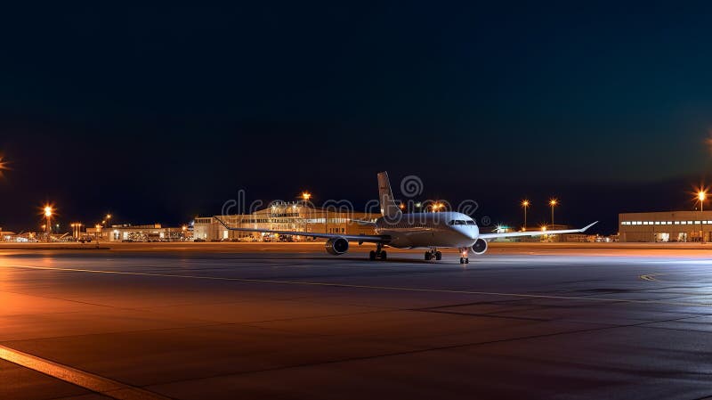 A Large Commercial Jetliner Parked on an Airport at Night, Ready for ...