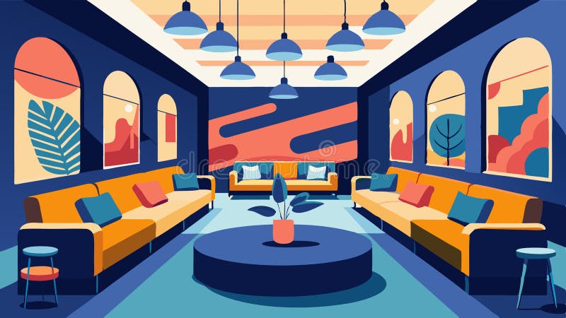 A Large Communal Seating Area with Plush Couches and Modern Artwork ...